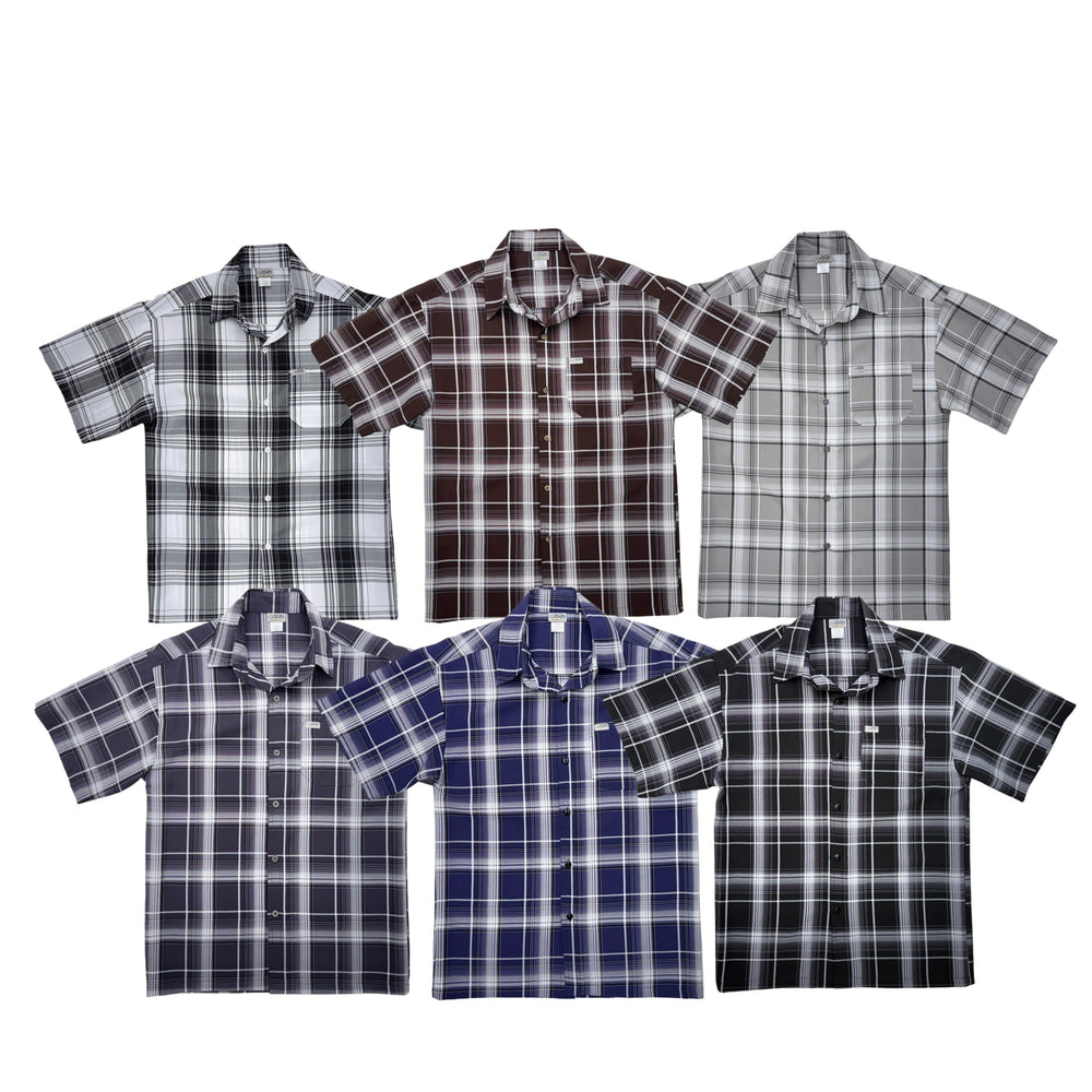 CALTOP Short Sleeve Button Up Plaid Shirt