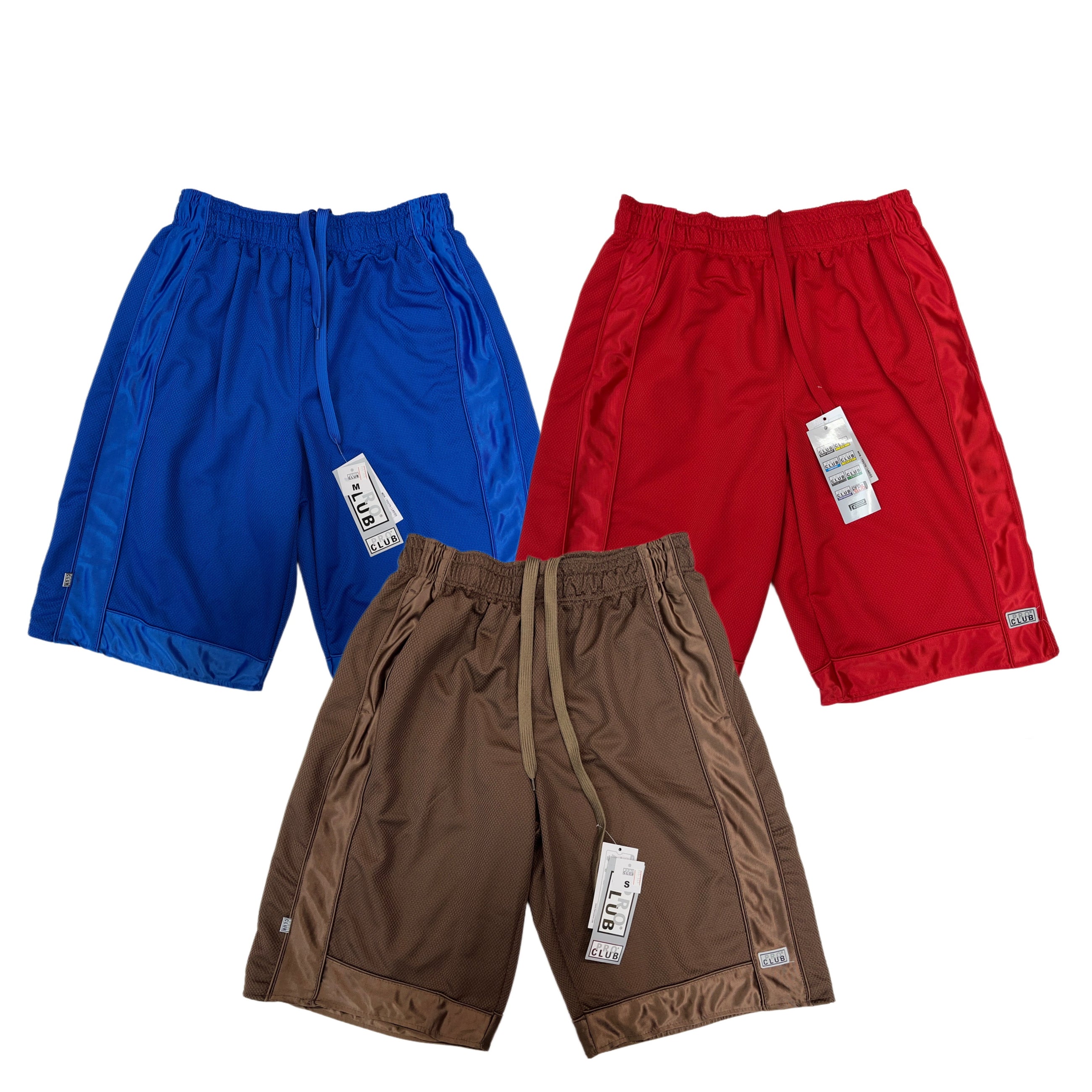 Pro Club Men's Heavyweight Mesh Basketball Shorts (Royal Blue/Red/Brow
