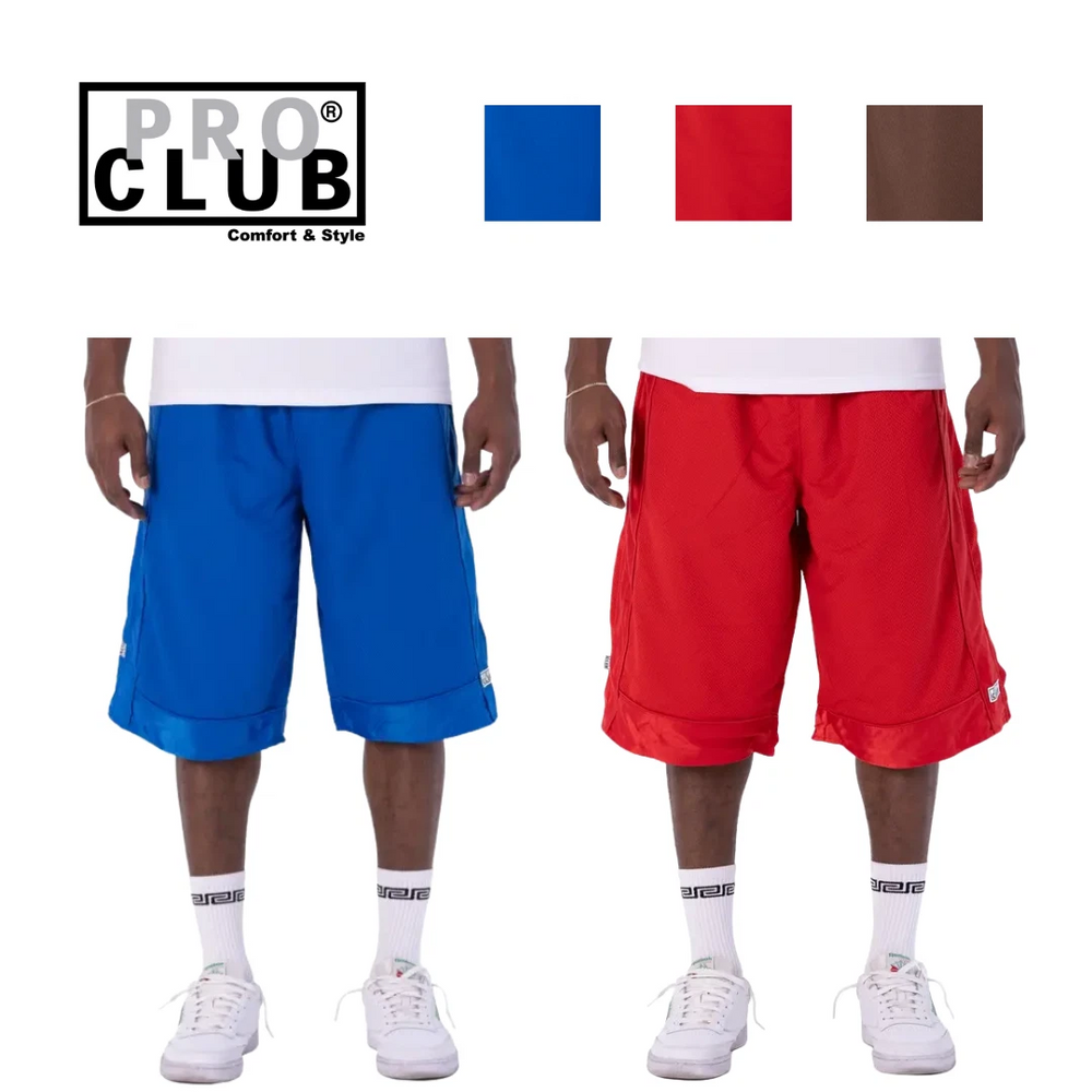 Pro Club Men's Heavyweight Mesh Basketball Shorts (Royal Blue/Red/Brow